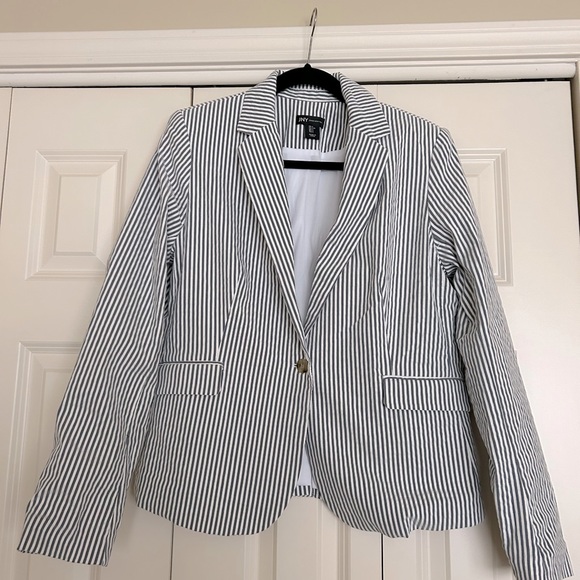 Jones New York | Jackets & Coats | Jny Light Blue Striped Jacketblazer ...